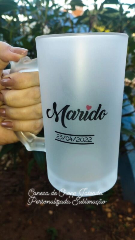 Caneca de Chopp de Vidro Jateada Personalizada