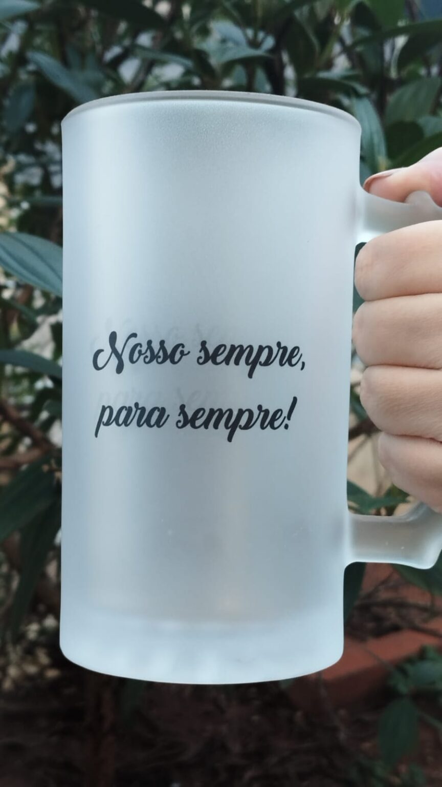 Caneca de Chopp de Vidro Jateada Personalizada